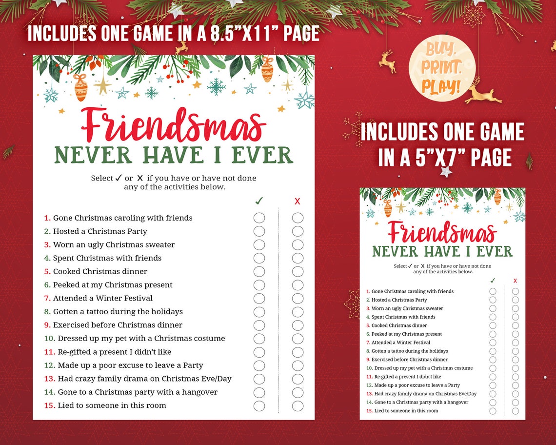 Friendsmas Never Have I Ever Christmas Games for Adults - Etsy