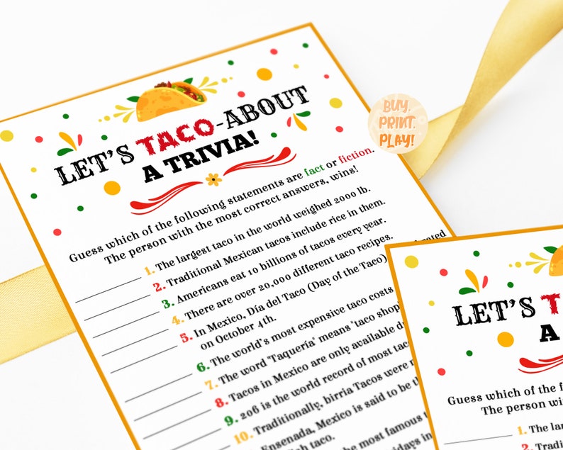 Cinco De Mayo Taco Trivia Mexican Fiesta Printable Games - Etsy