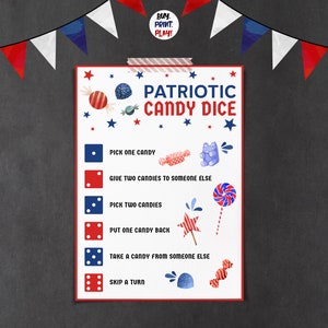 4th of July Candy Dice for Kids | US Independence Day Printable Games ...
