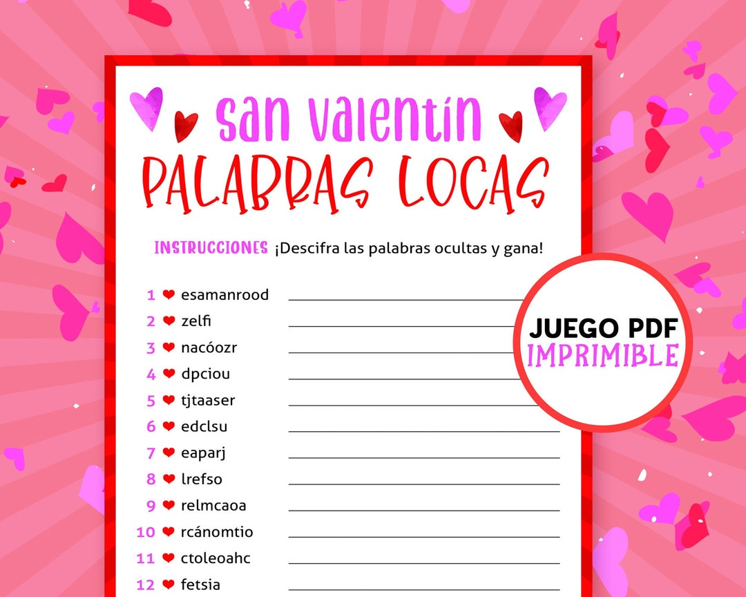 Spanish Valentines Day Word Scramble | Games for Kids & Adults ...