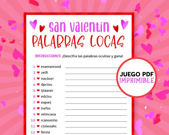 Spanish Valentines Day Word Scramble Games for Kids & Adults | Etsy
