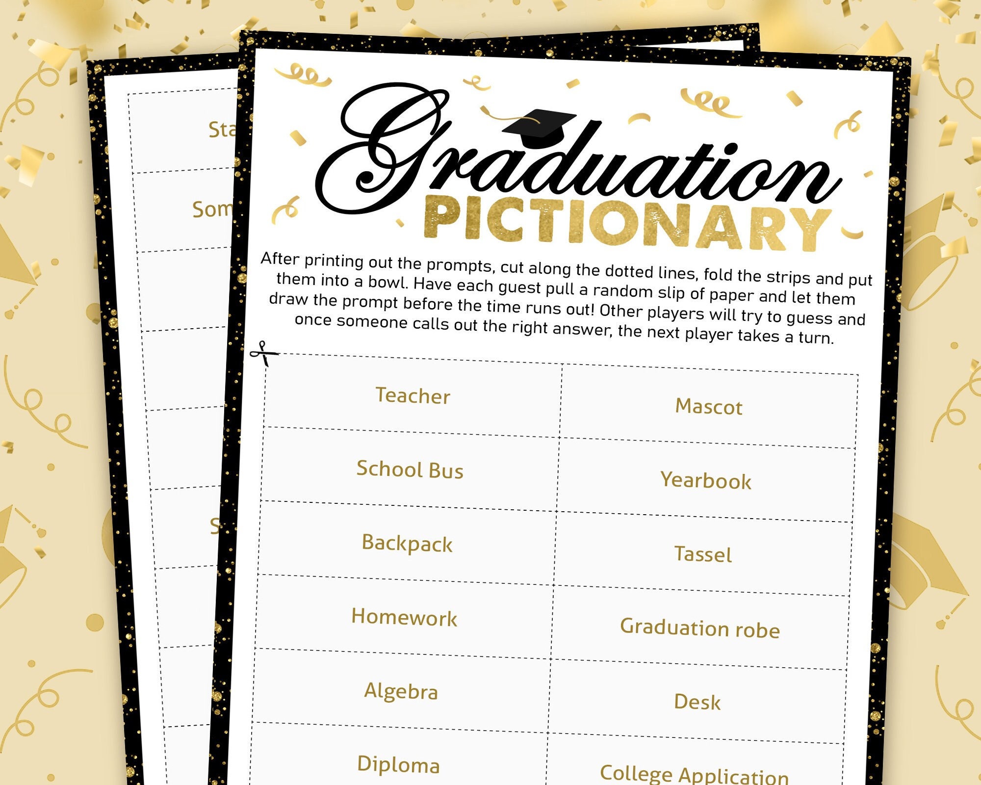 36 Graduation Pictionary Prompts Printable Games for High - Etsy