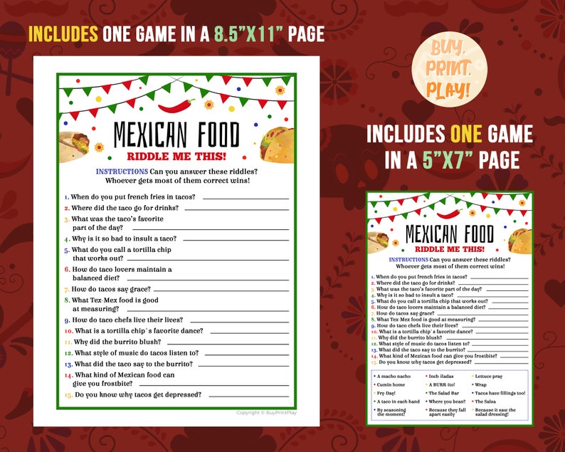 Cinco De Mayo Riddle Me This Mexican Food Funny Jokes - Etsy