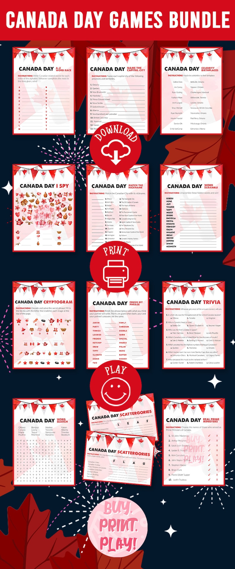 Canada Day Games Bundle Printable Games for Kids and for - Etsy