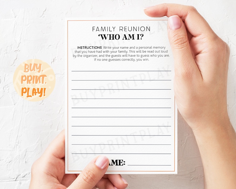 Family Reunion Games Who Am I Family Gathering Activity - Etsy