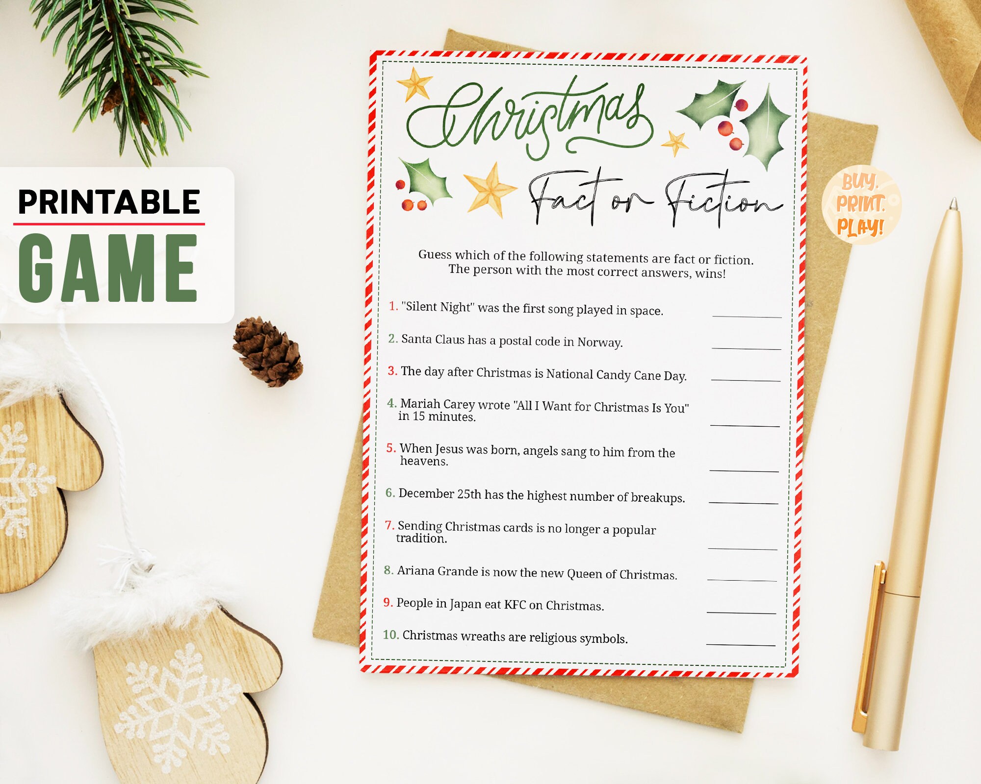 Fun Christmas Games Fact or Fiction True or False Trivia - Etsy