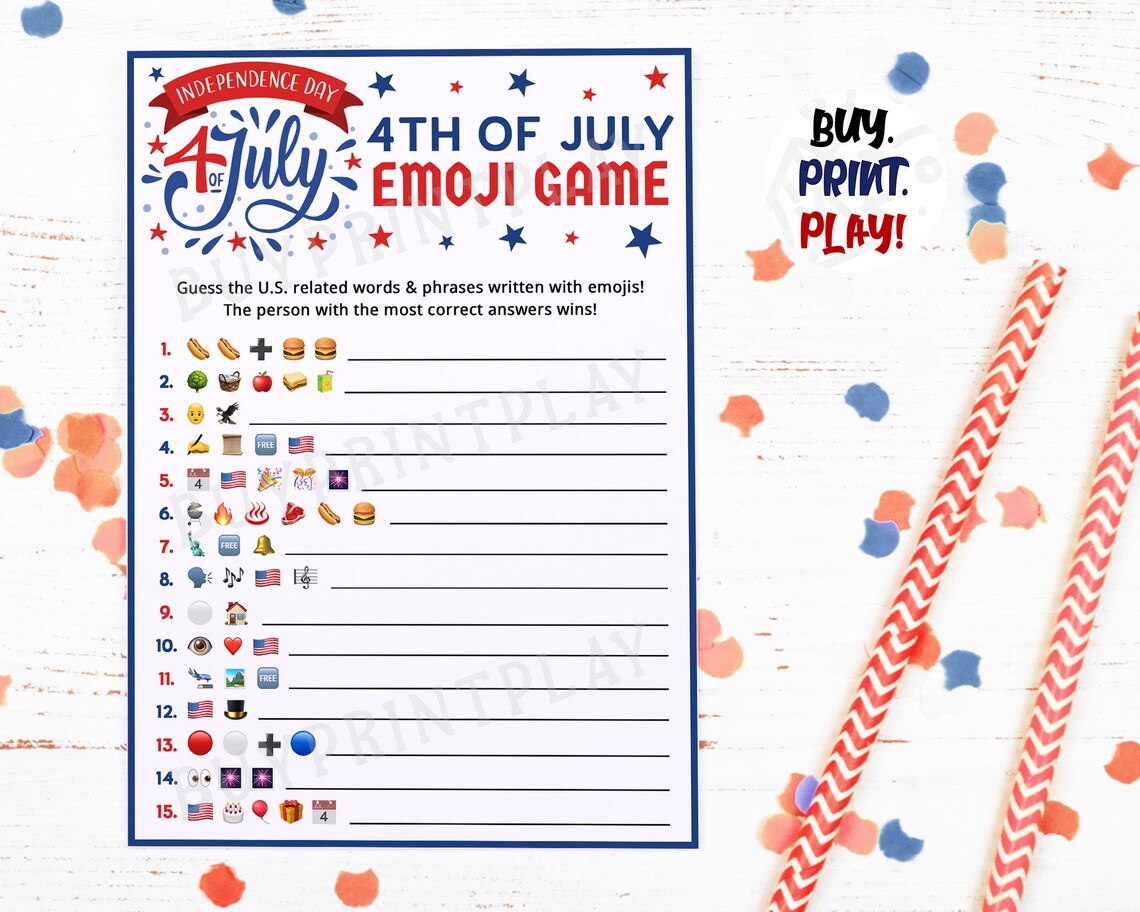 4th of July Emoji Quiz Game USA Patriotic Emoji Pictionary - Etsy