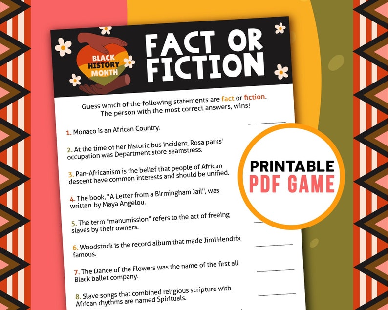 Black History Month Fact or Fiction Trivia Game American | Etsy
