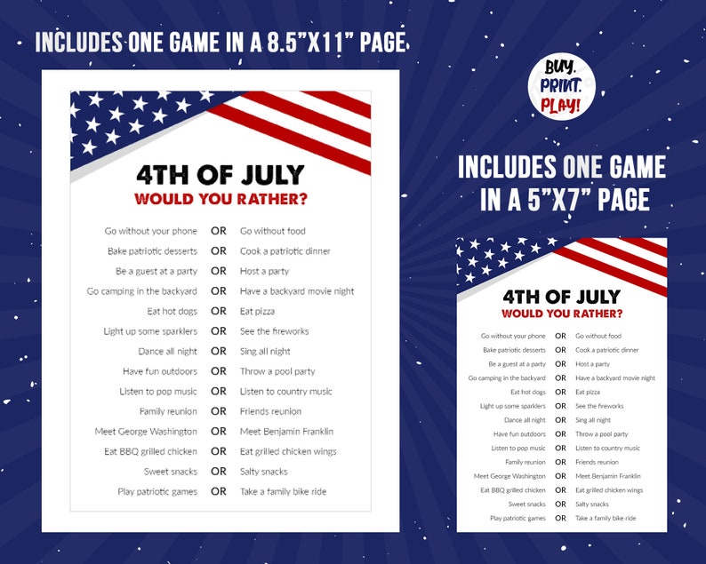 4th of July Games Would You Rather This or That - Etsy