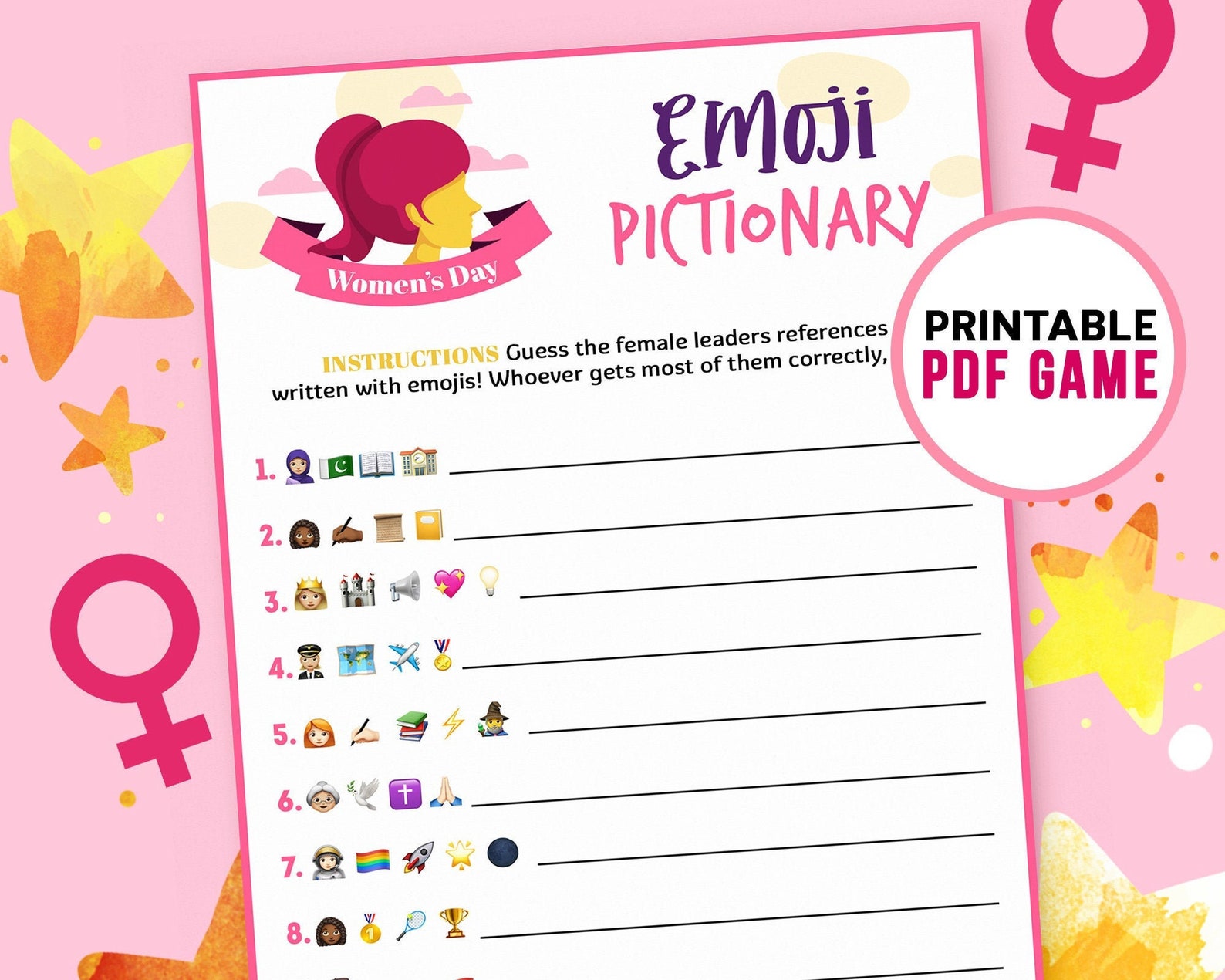 International Womens Day Emoji Pictionary Printable Office - Etsy