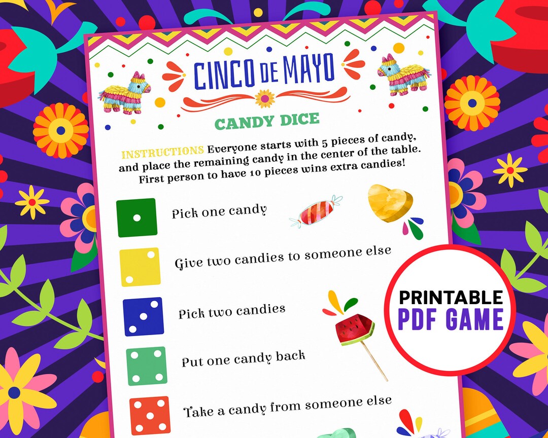 Cinco De Mayo Candy Dice | Printable Games for Kids & Adults | Mexican ...