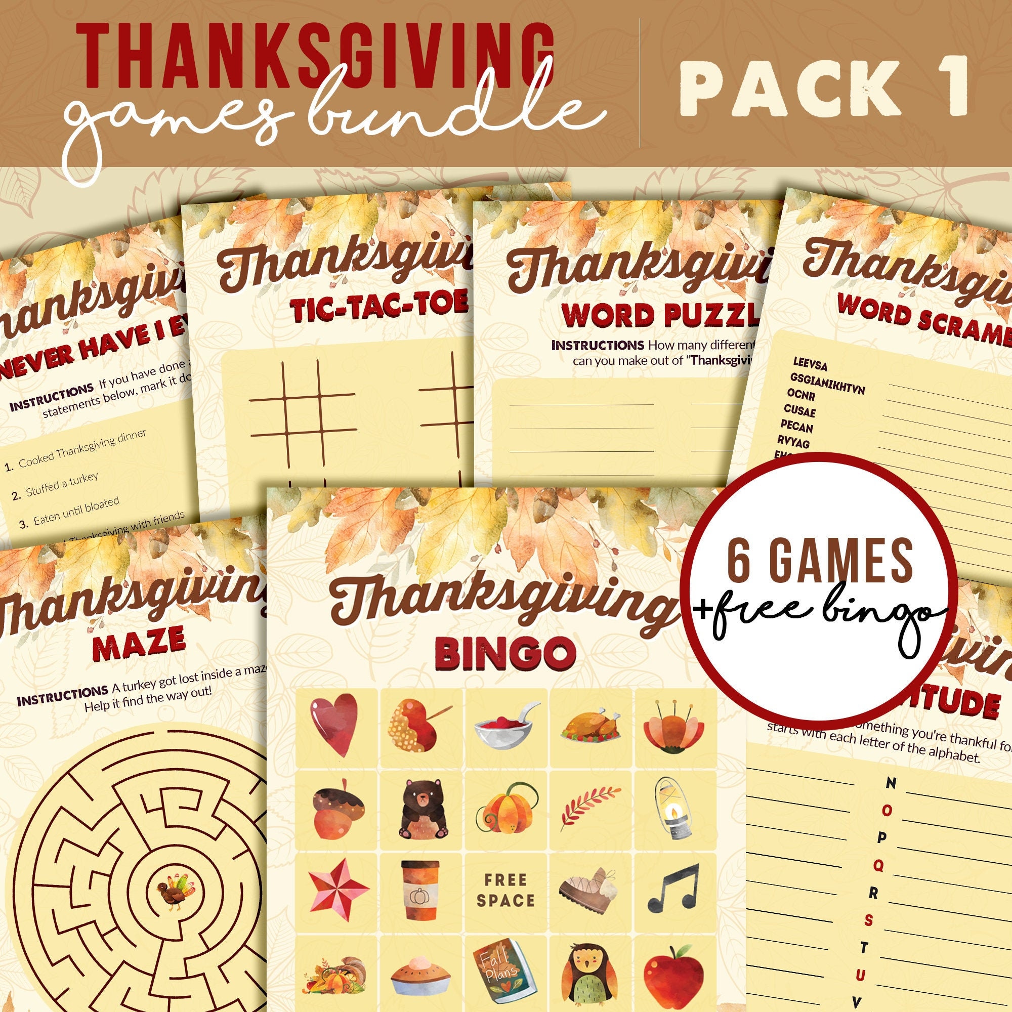 Thanksgiving games Printable games For Kids and For Adults | Etsy