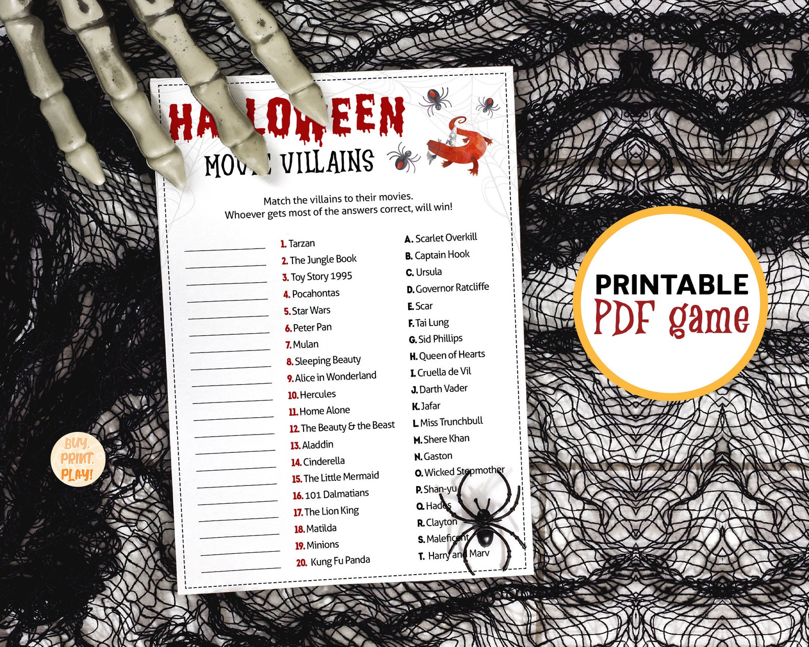 Movie Villain Matching Trivia Halloween Printable Games - Etsy