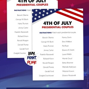 4th of July Trivia Game - Presidential Couples | US Independence Day ...