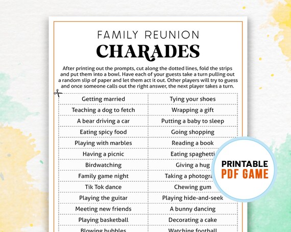 Family Gathering 32 Charades Prompts Family Reunion Party - Etsy