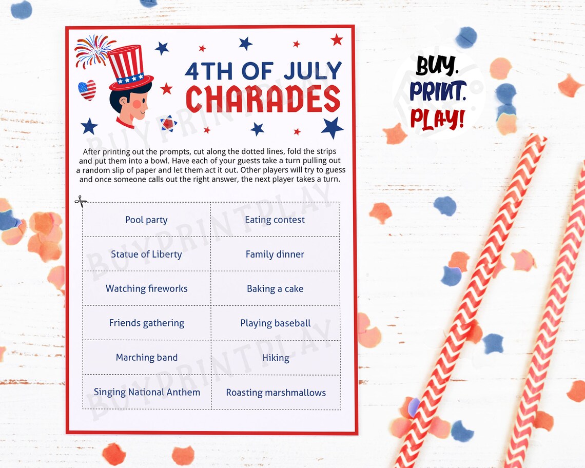 34 Fourth of July Charades Prompts Patriotic Printable Games - Etsy