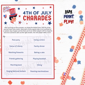 34 Fourth of July Charades Prompts | Patriotic Printable Games for USA ...