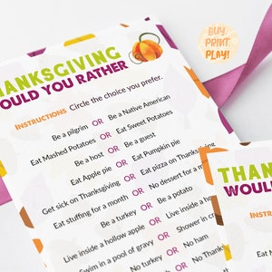 Would You Rather Thanksgiving Game Printable Games for Kids | Etsy