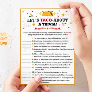 Cinco De Mayo Taco Trivia | Mexican Fiesta Printable Games | Tacos Fact ...