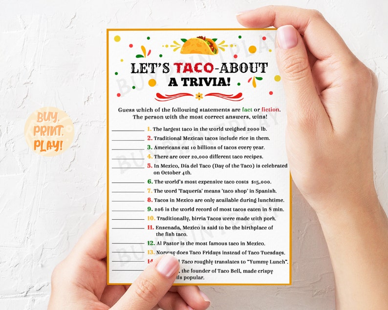 Cinco De Mayo Taco Trivia Mexican Fiesta Printable Games - Etsy