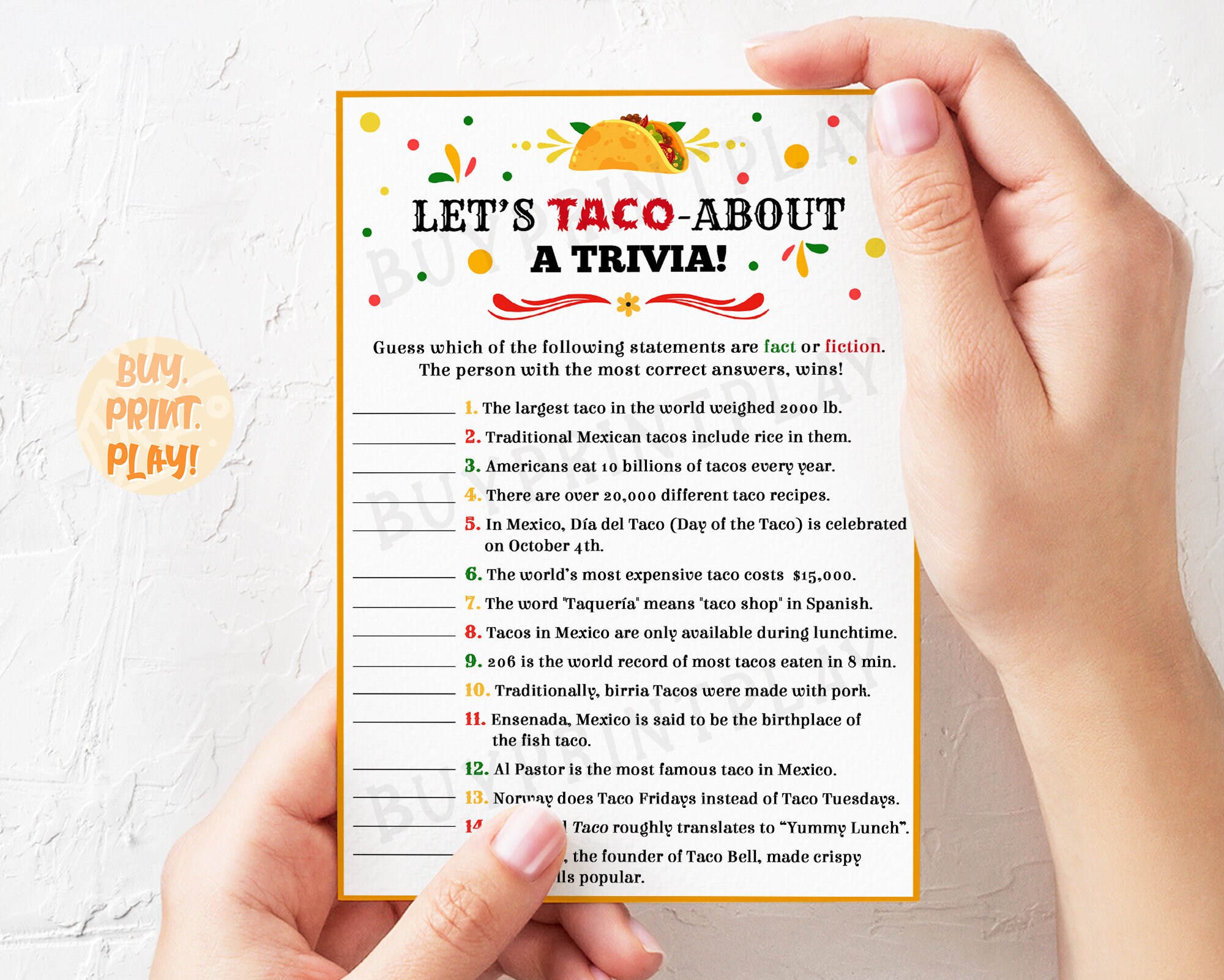 Cinco De Mayo Taco Trivia Mexican Fiesta Printable Games - Etsy