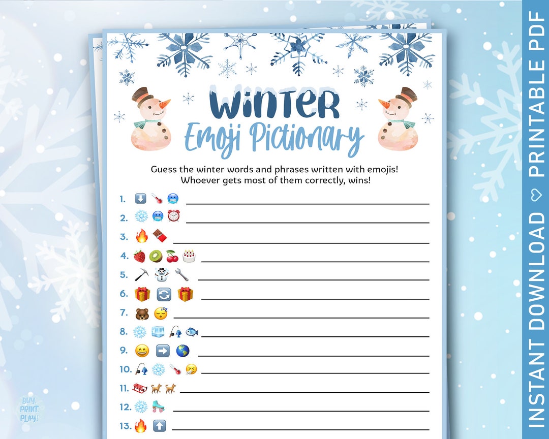 Winter Emoji Pictionary Trivia Game | Fun Wintertime Emoji Quiz | Cold ...
