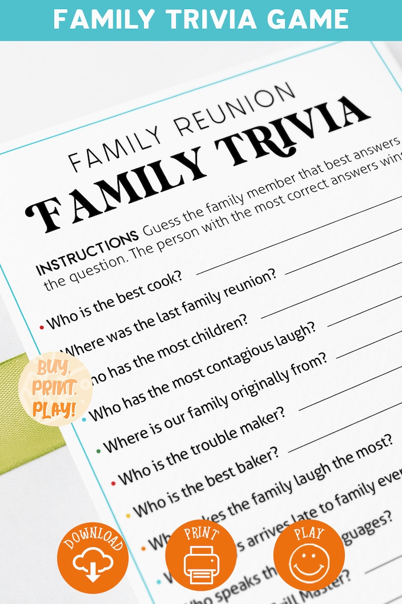 Family Reunion Trivia Game Family Gathering Party Activities - Etsy