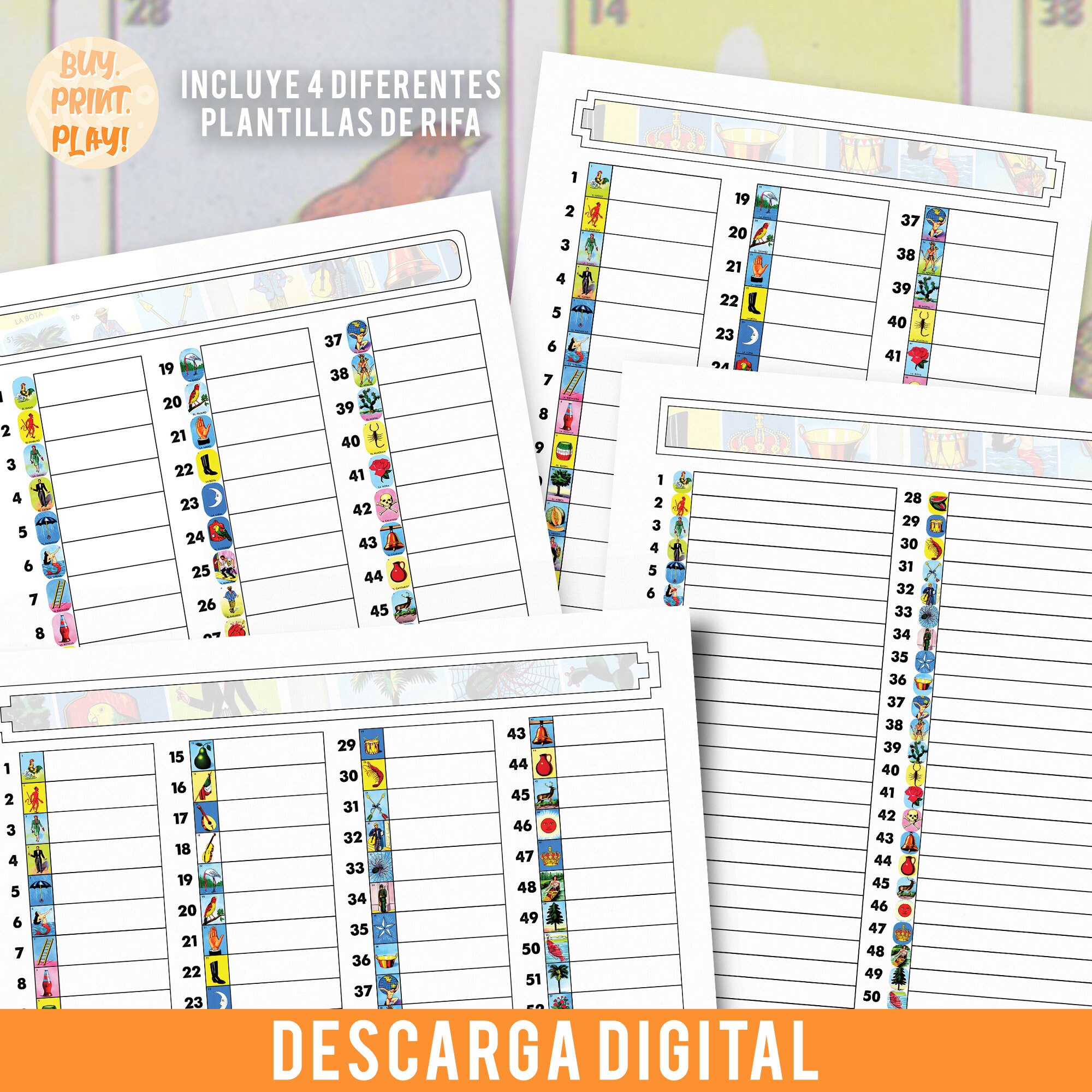 Mexican Loteria Raffle Sheet Print at Home Rifa De Loteria - Etsy Canada