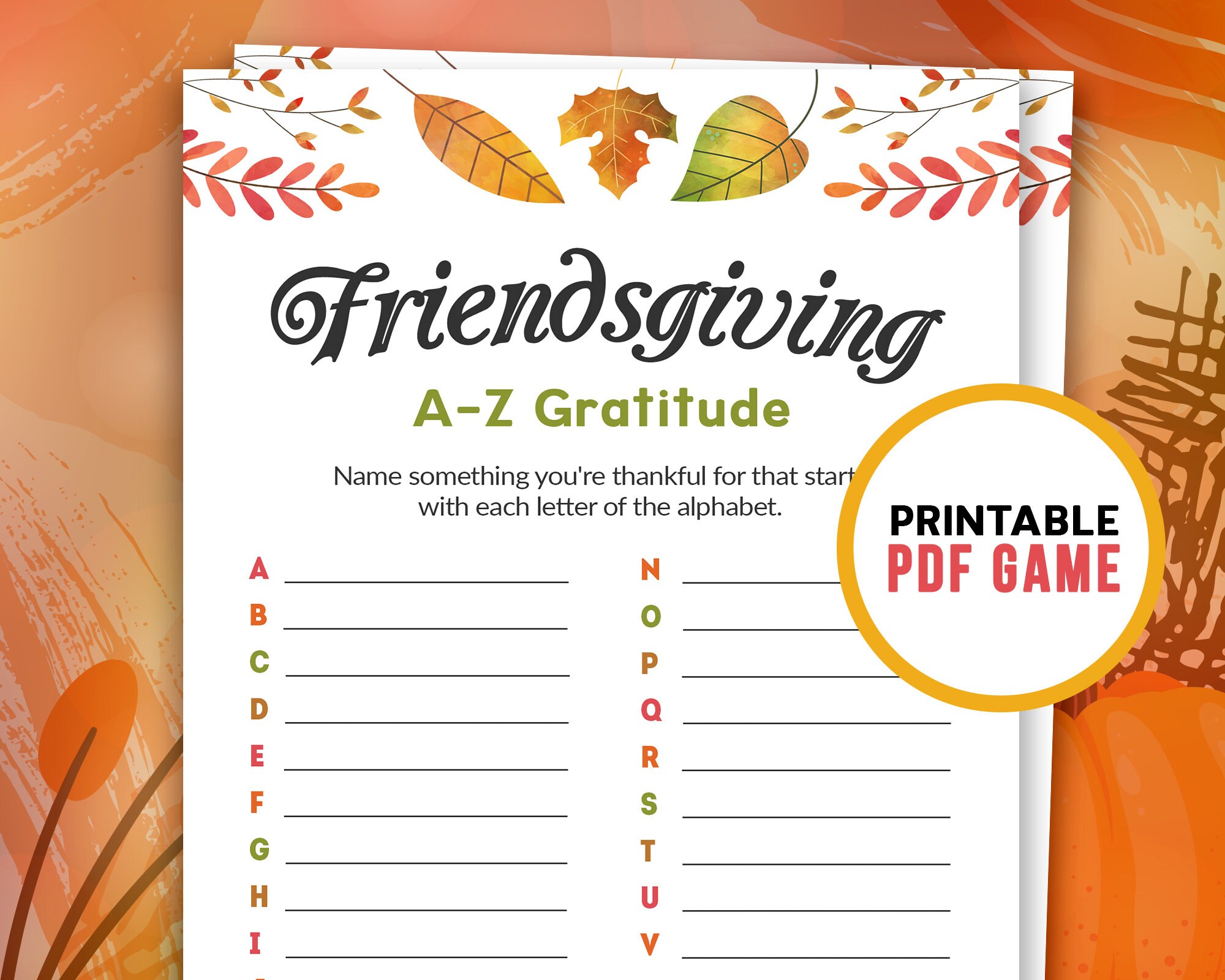 Friendsgiving A-Z Gratitude Word Race Thanksgiving Party - Etsy