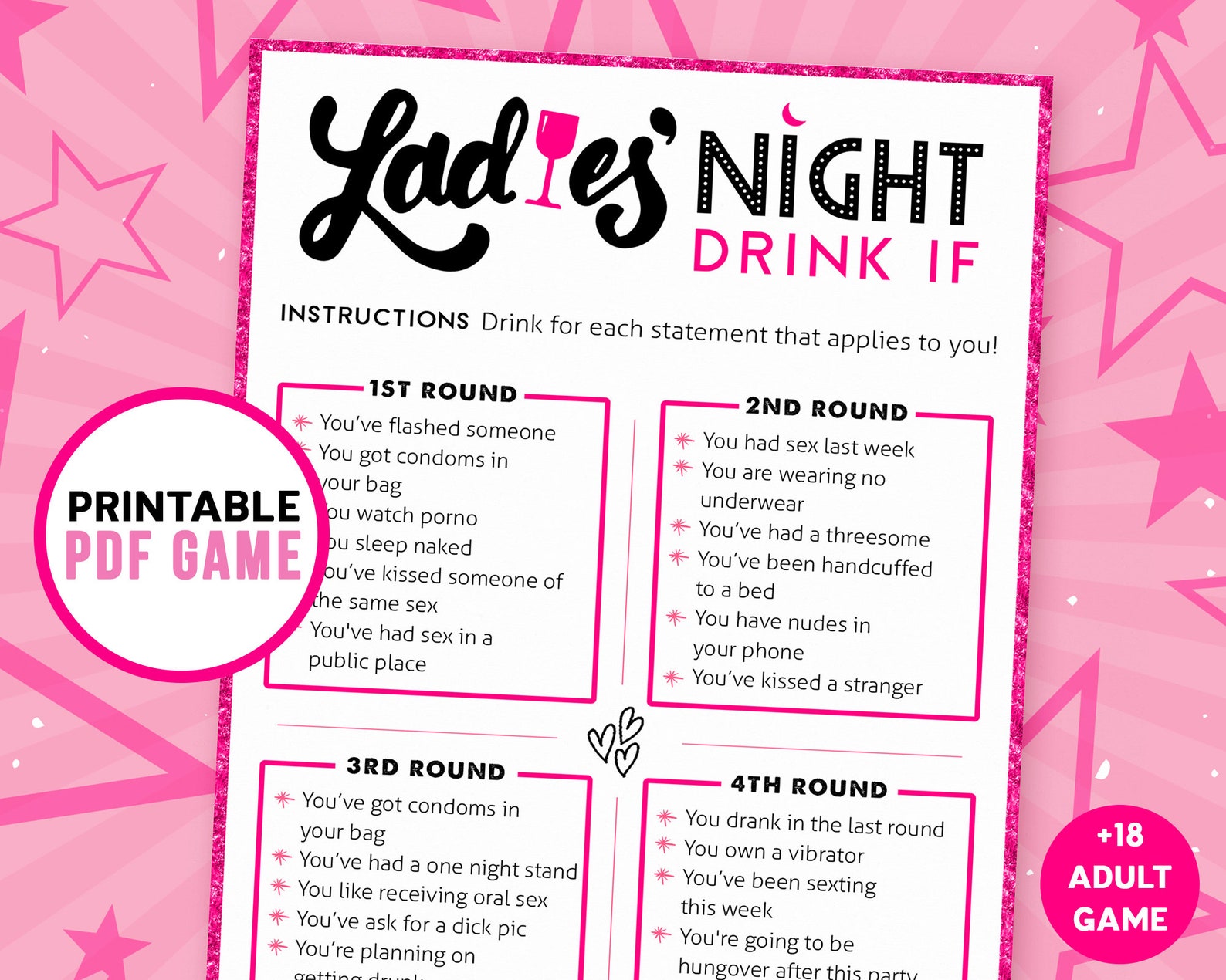 Drink If Game Ladies Night Games Girls Night Out Fun - Etsy