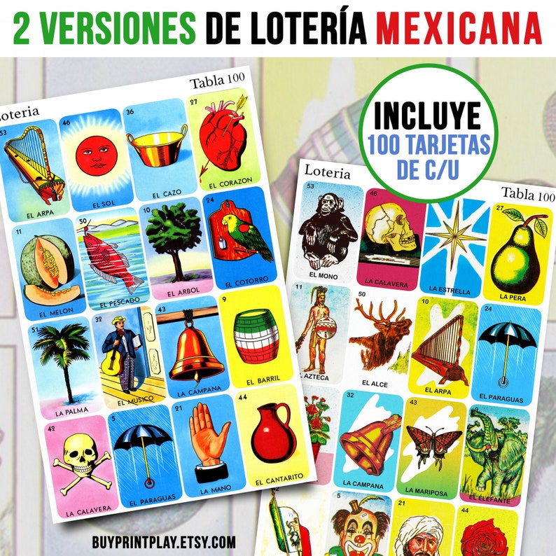 100 Mexican Loteria Cards 2 Different Versions 200 Total - Etsy