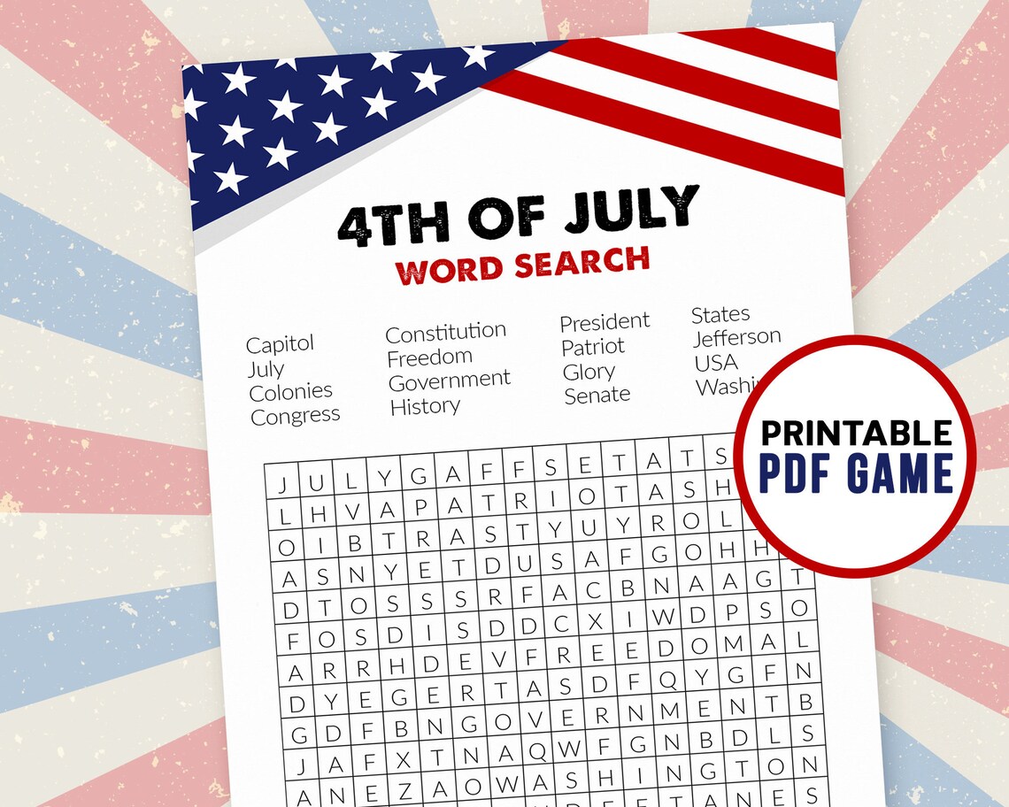 4th of July Word Search US Independence Day Family Games - Etsy