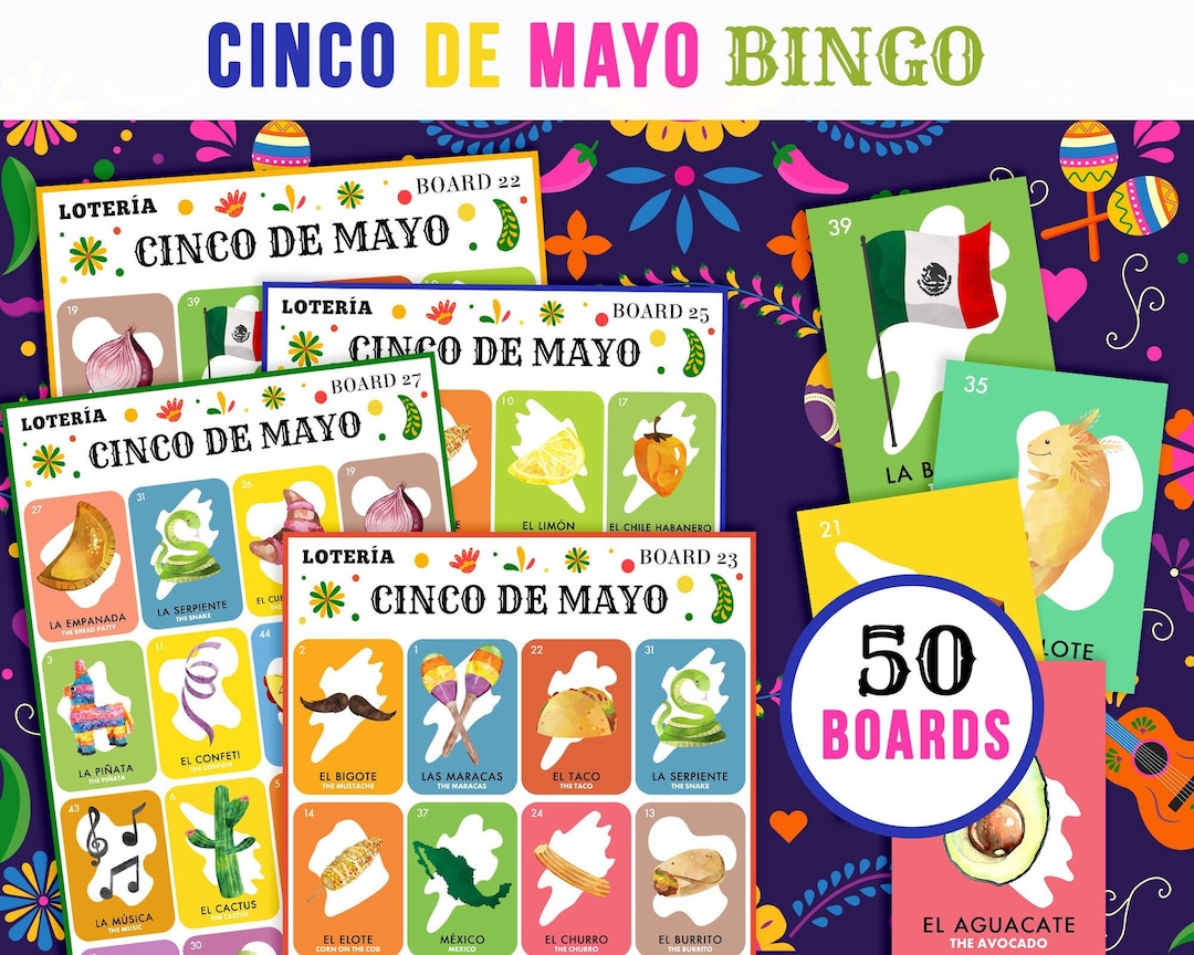 50 Cinco De Mayo Bingo Cards | Lotería Mexicana | Printable Bingo ...