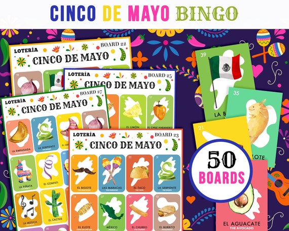 50 Cinco De Mayo Bingo Cards Lotería Mexicana Printable | Etsy
