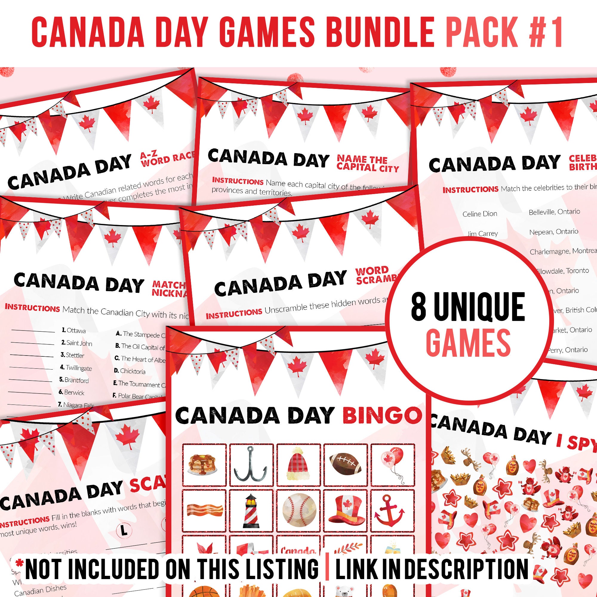8 Canada Day Games Pack Printable Games Bundle Print at - Etsy