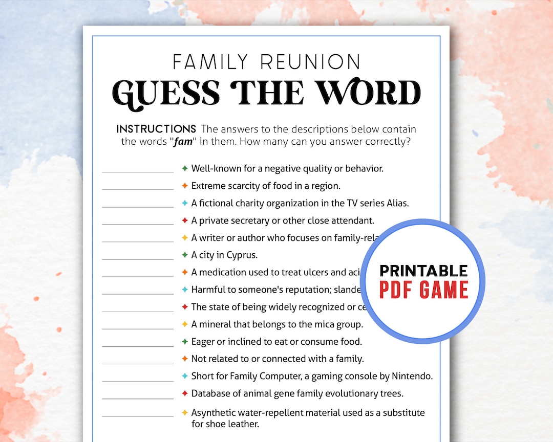Guess the Word | Family Reunion Party Printable Game | Gathering ...