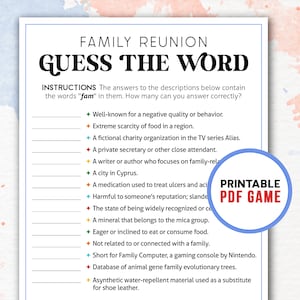 Guess the Word | Family Reunion Party Printable Game | Gathering ...