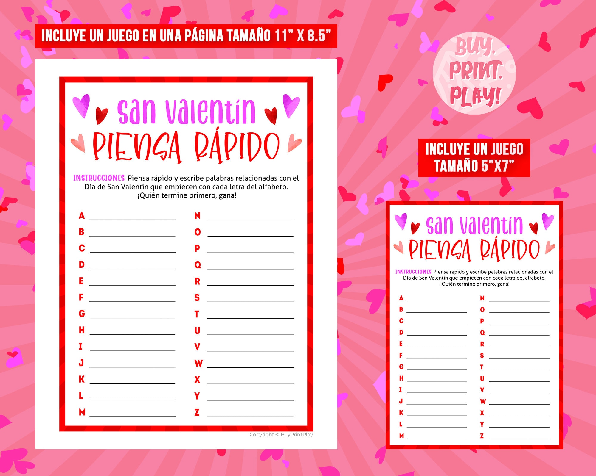 Juegos de San Valentin Piensa Rápido Imprimibles en - Etsy España