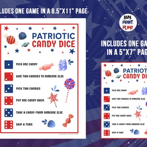 4th of July Candy Dice for Kids | US Independence Day Printable Games ...