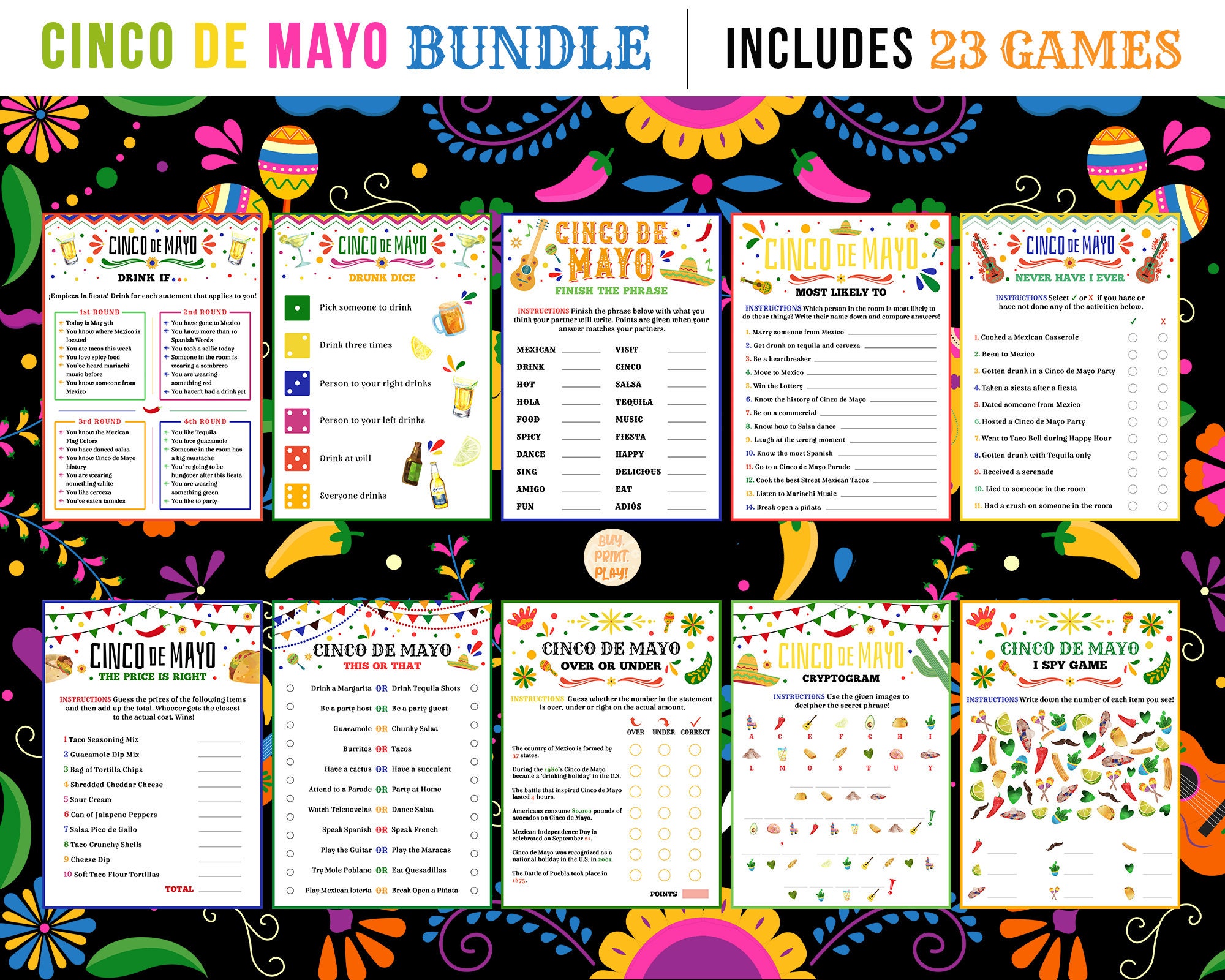 23 Cinco De Mayo Games Bundle Includes Games for Kids and - Etsy
