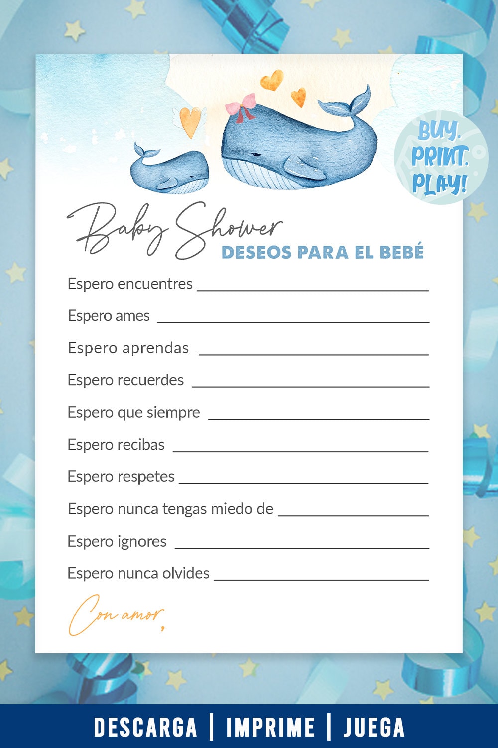 Juegos Baby Shower Para Niño Pack De Imprimibles De Ballena Etsy España