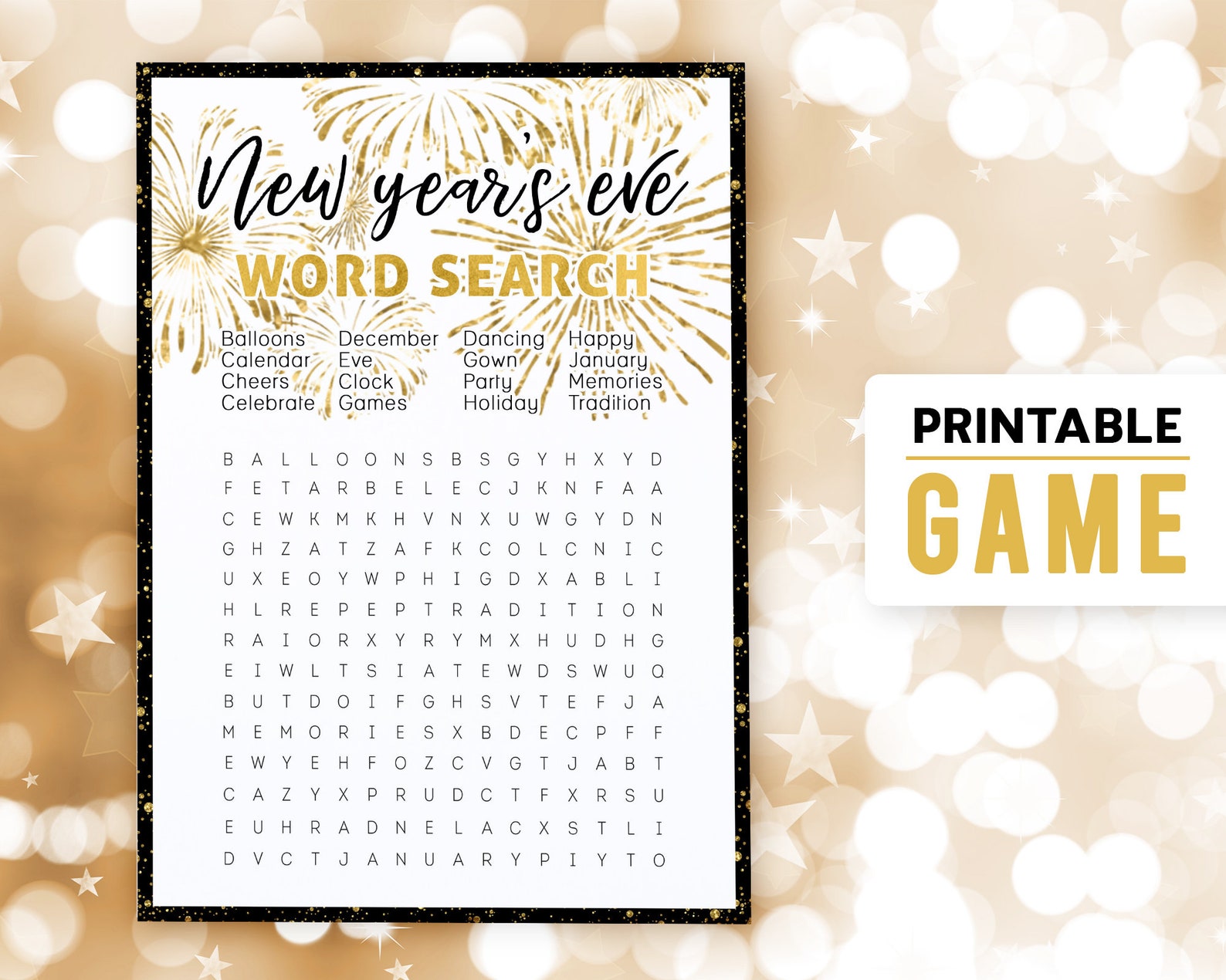2023 New Years Word Search NYE Printable Games for Kids & - Etsy