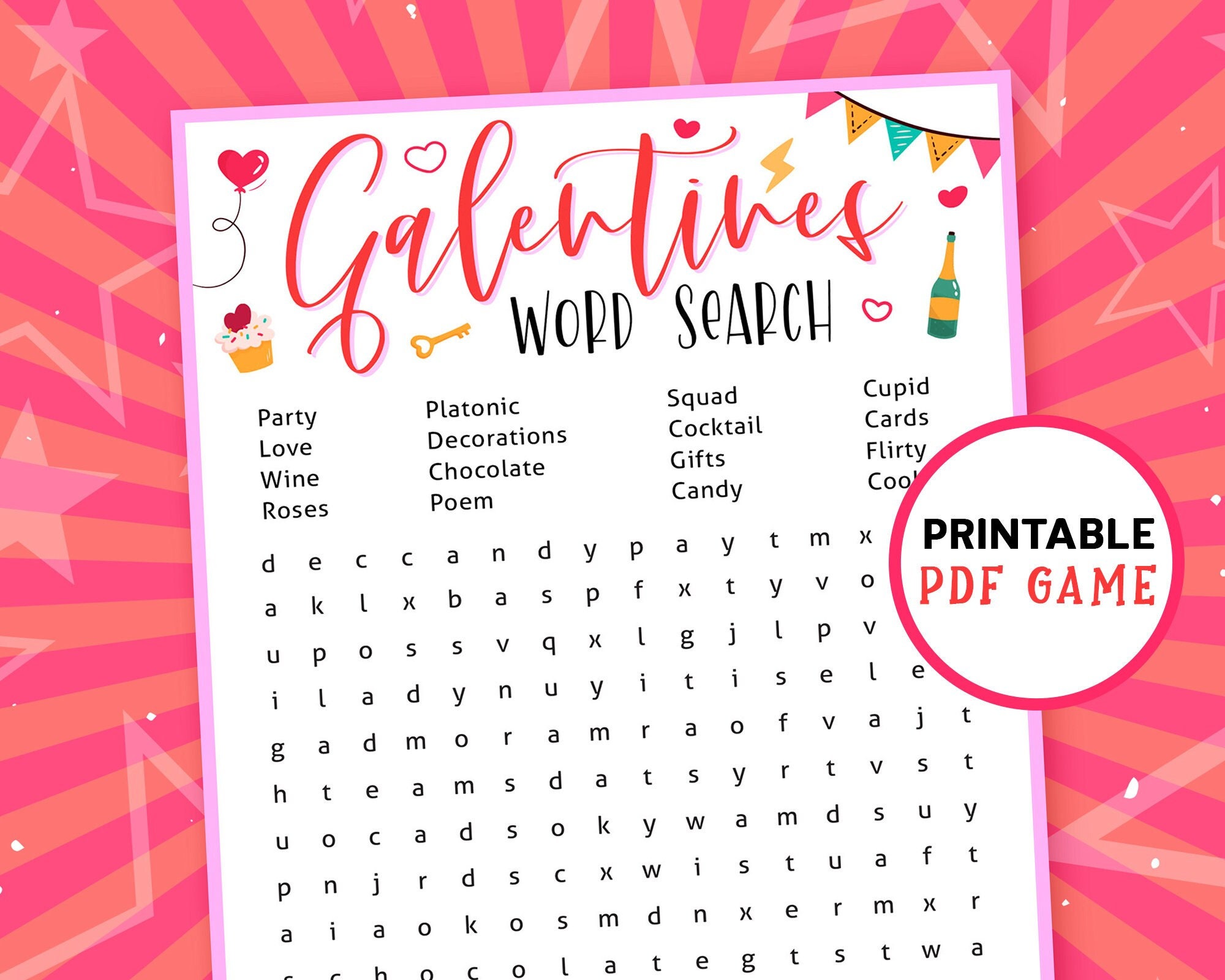 Galentines Word Search Valentines Day Games Party | Etsy