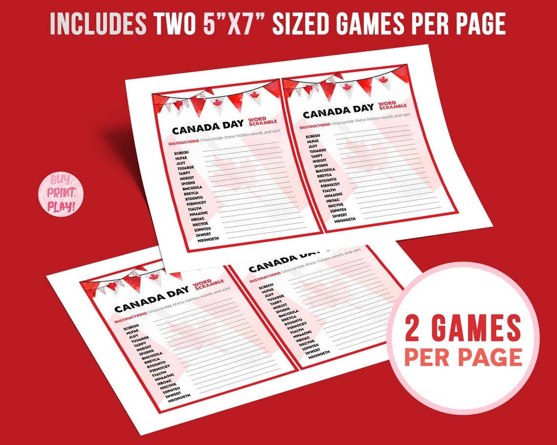 Canada Day Word Scramble First of July Printable Games | Etsy