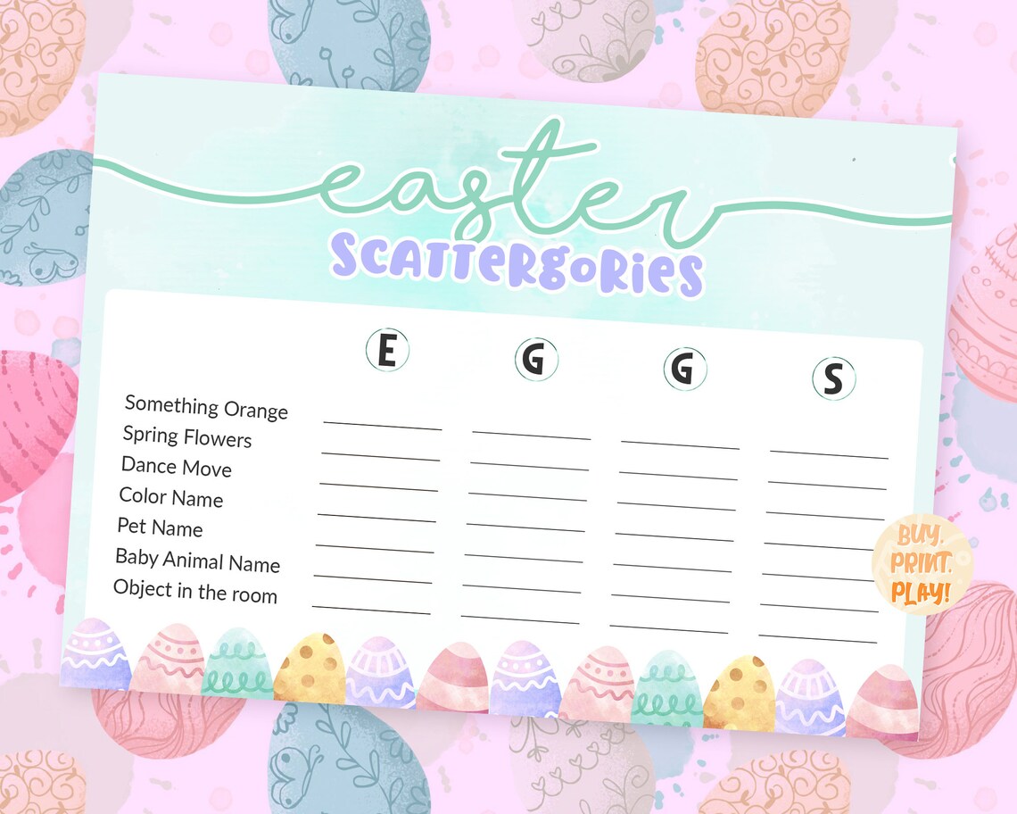 Printable Easter Scattergories Game Listing Categories Cards | Etsy