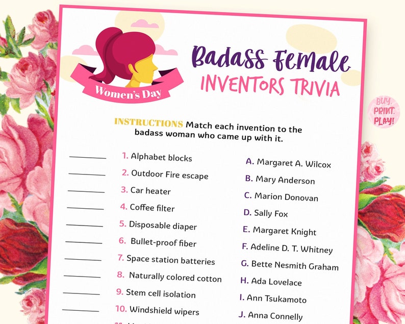 International Womens Day Games Female Inventors Trivia | Etsy