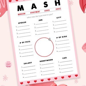 Valentines Day Games - Mash Game | Printable Game | Girls Night Idea ...