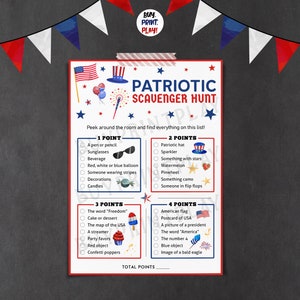 4th of July Patriotic Scavenger Hunt Printable Games for Adults & Kids ...