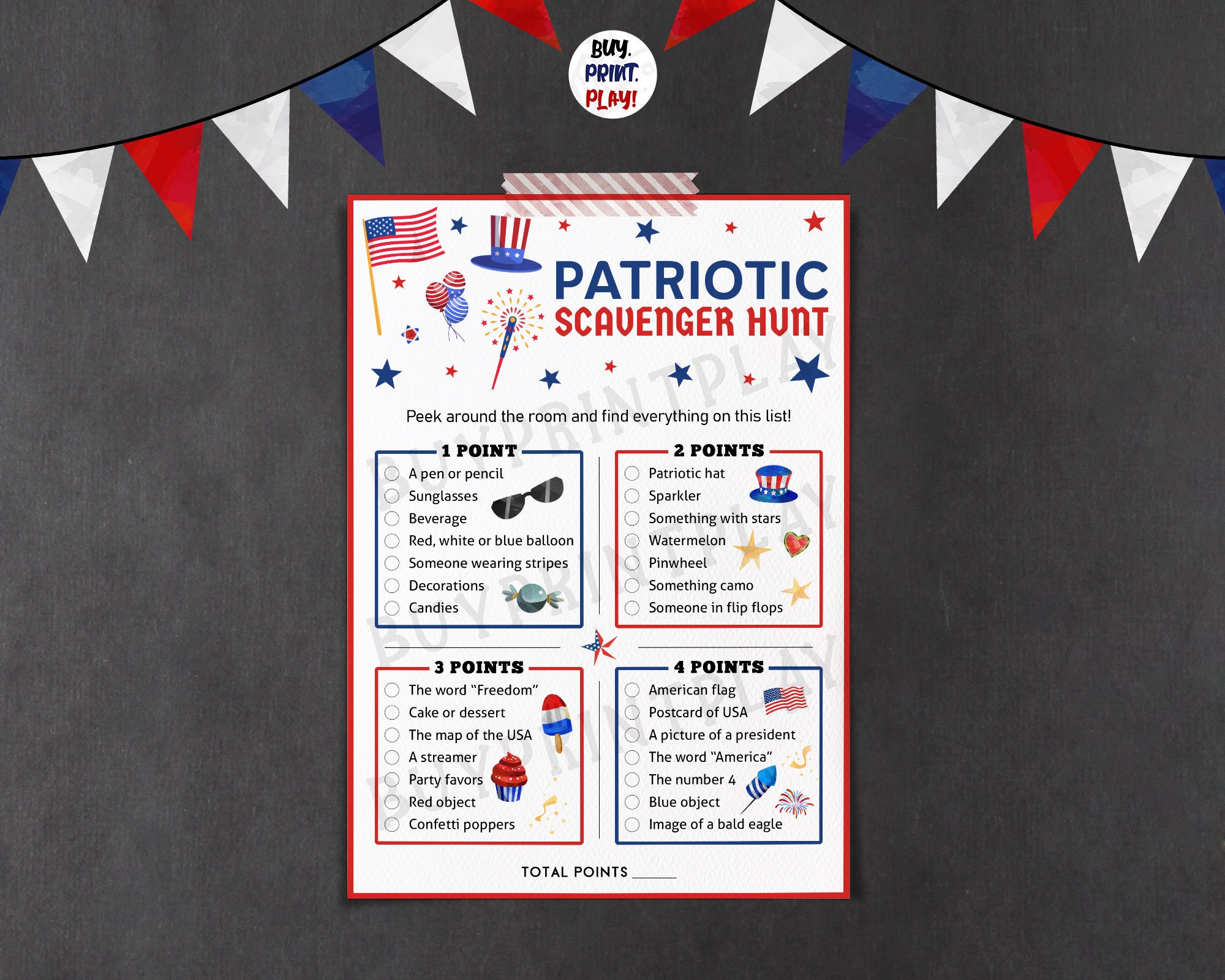 4th of July Patriotic Scavenger Hunt Printable Games for - Etsy