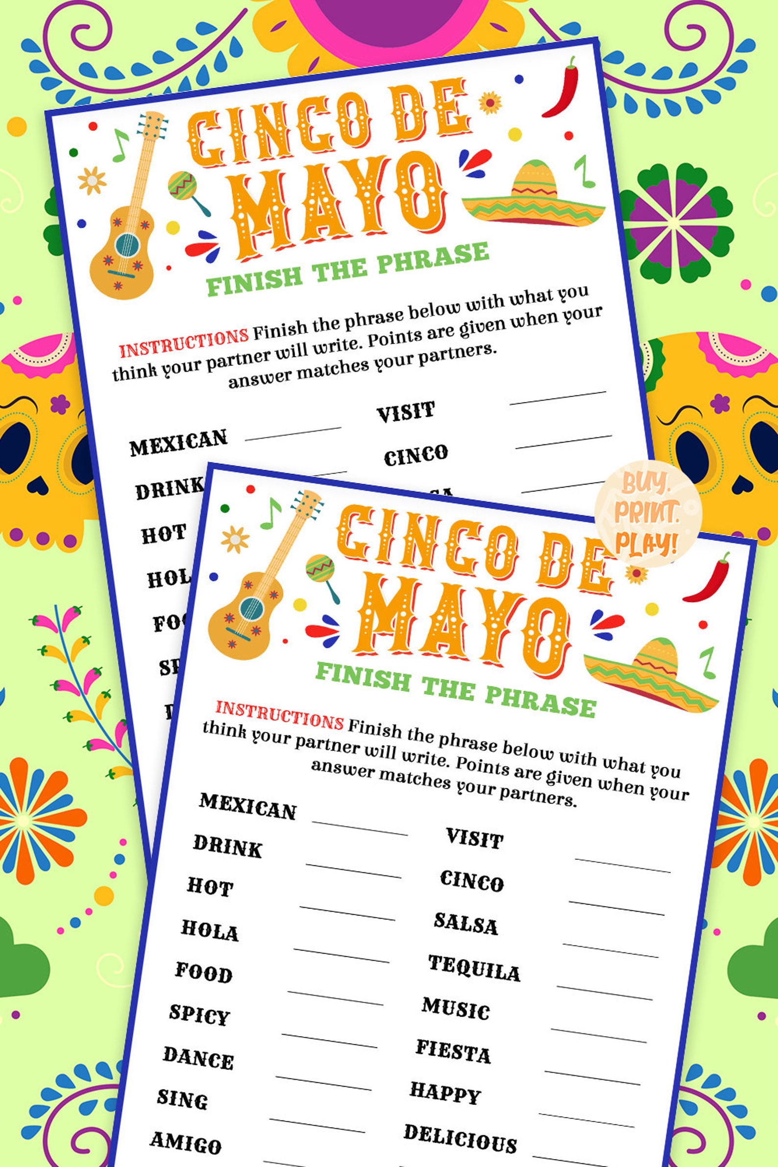 Cinco De Mayo Games Finish the Phrase Family Games | Etsy